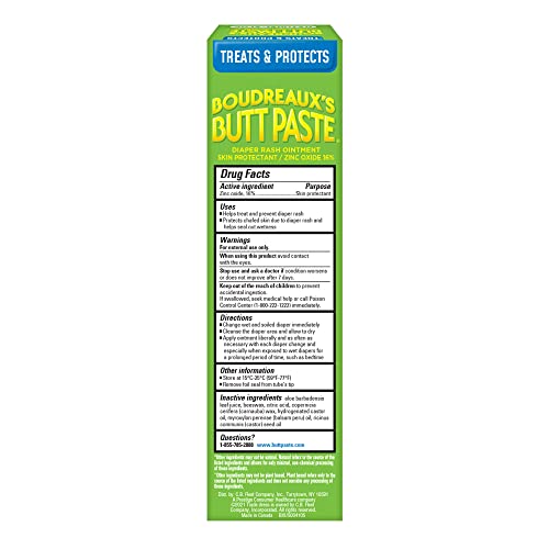 Boudreaux's Butt Paste with Natural* Aloe Diaper Rash Cream, Ointment for Baby, 4 oz Tube