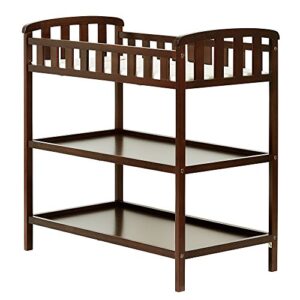 dream on me emily changing table in espresso, comes with 1″ changing pad, features two shelves, portable changing station, made of sustainable new zealand pinewood