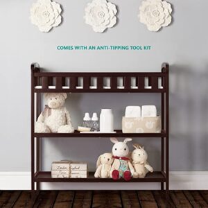 Dream On Me Emily Changing Table In Espresso, Comes With 1" Changing Pad, Features Two Shelves, Portable Changing Station, Made Of Sustainable New Zealand Pinewood