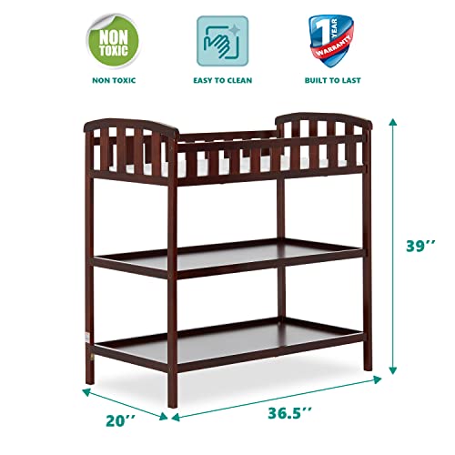 Dream On Me Emily Changing Table In Espresso, Comes With 1" Changing Pad, Features Two Shelves, Portable Changing Station, Made Of Sustainable New Zealand Pinewood