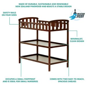 Dream On Me Emily Changing Table In Espresso, Comes With 1" Changing Pad, Features Two Shelves, Portable Changing Station, Made Of Sustainable New Zealand Pinewood