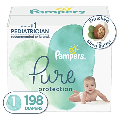 Diapers Size 1, 198 Count - Pampers Pure Protection Disposable Baby Diapers, Hypoallergenic and Unscented Protection (Packaging & Prints May Vary)