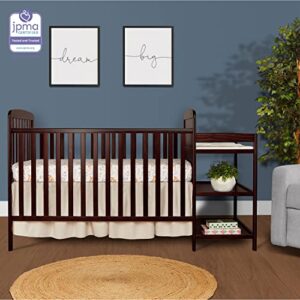 Dream On Me Anna 3-in-1 Full-Size Crib and Changing Table Combo in Espresso, Greenguard Gold Certified, Non-Toxic Finishes, Includes 1" Changing Pad, Wooden Nursery Furniture