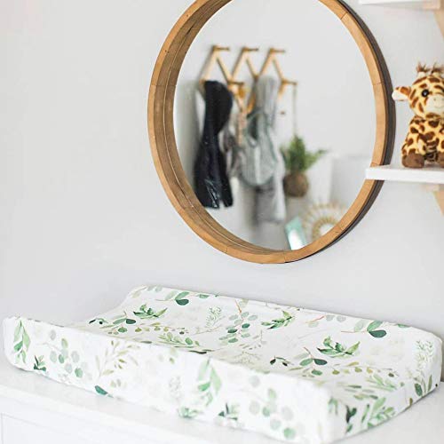 Baby Green Leaf Diaper Changing Pad Cover Cradle Mattress Sheets, Infant Stretchy Fabric Changing Table Cover Changing Mat Cover Baby Nursery Diaper Changing Pad Sheets 32''X 16'' (Green Leaves)