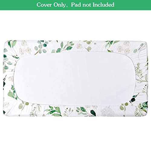 Baby Green Leaf Diaper Changing Pad Cover Cradle Mattress Sheets, Infant Stretchy Fabric Changing Table Cover Changing Mat Cover Baby Nursery Diaper Changing Pad Sheets 32''X 16'' (Green Leaves)