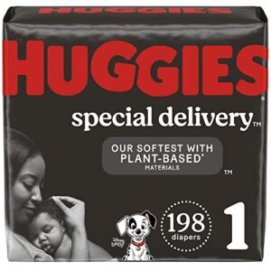 hypoallergenic baby diapers size 1 (8-14 lbs), huggies special delivery newborn diapers, fragrance free, safe for sensitive skin, 198 ct