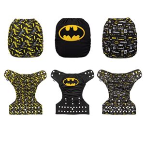 Simple Being Reusable Baby Cloth Diapers Adjustable Size, Double Gusset, Waterproof Cover, 3 Pack with 3 Inserts (DC Batman Classic)