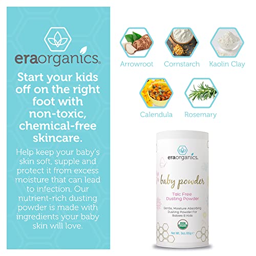 Era Organics Talc Free Baby Powder - USDA Organic Dusting Powder for Excess Moisture & Chafing That’s Actually Good for Your Skin- Non Toxic, Non-GMO, Cruelty Free Baby Skin Care