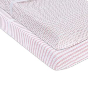 Ely's & Co. Patent Pending Waterproof Changing Pad Cover Set | Cradle Sheet Set by Ely's & Co no Need for Changing Pad Liner Mauve Pink Splash & Stripe 2 Pack for Baby Girl