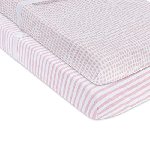 Ely's & Co. Patent Pending Waterproof Changing Pad Cover Set | Cradle Sheet Set by Ely's & Co no Need for Changing Pad Liner Mauve Pink Splash & Stripe 2 Pack for Baby Girl