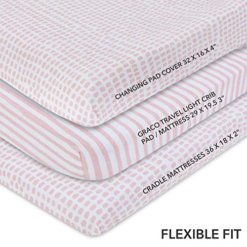 Ely's & Co. Patent Pending Waterproof Changing Pad Cover Set | Cradle Sheet Set by Ely's & Co no Need for Changing Pad Liner Mauve Pink Splash & Stripe 2 Pack for Baby Girl