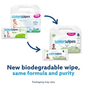 WaterWipes Plastic-Free Textured Clean, Toddler & Baby Wipes, 99.9% Water Based Wipes, Unscented & Hypoallergenic for Sensitive Skin, 240 Count (4 packs), Packaging May Vary