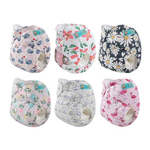 ALVA Cloth Diaper One Size Adjustable Washable Reusable for Baby Girls and Boys 6 Pack with 12 Inserts 6DM61