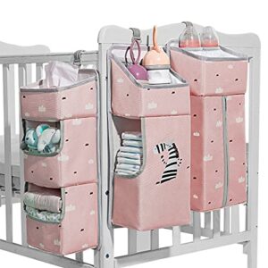 ngoray hanging baby diaper caddy organizers for crib – 3-in-1 diaper stacker for changing table nursery organization storage holder for baby essentials attachment portable combining clothing (pink)