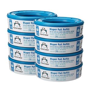 amazon brand – mama bear diaper pail refills for diaper genie pails, 2160 count (8 packs of 270 count)