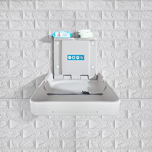 KSITEX Vertical Baby Changing Station, Wall Mounted Changing Table, Portable Diaper Changing Tables for Home Commercial Bathroom (1 White Gray)