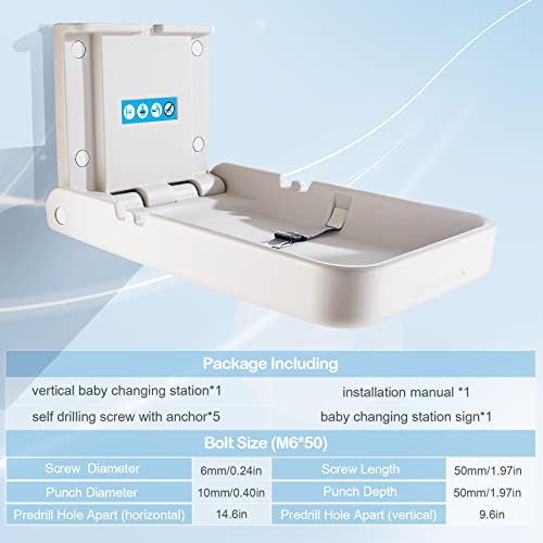 KSITEX Vertical Baby Changing Station, Wall Mounted Changing Table, Portable Diaper Changing Tables for Home Commercial Bathroom (1 White Gray)