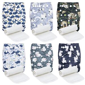 langsprit 6 pack baby cloth diaper with highly absorbent inserts, baby reusable diapers, cloth diapers newborn, washable cloth diapers, reusable unisex baby diapers