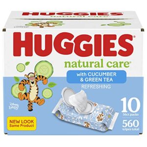 baby wipes, huggies natural care refreshing baby diaper wipes, hypoallergenic, scented, 10 flip-top packs (560 wipes total)