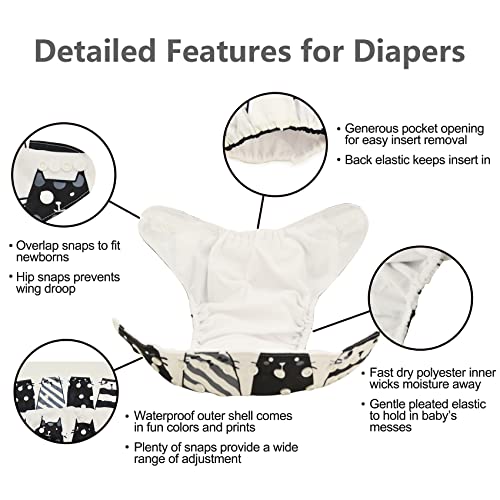 babygoal Reusable Cloth Diapers for Baby Boys, One Size Adjustable Washable Pocket Nappy Covers 6 Pack+ 6pcs Microfiber Inserts+4pcs Bamboo Inserts 6FB15