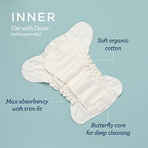 Esembly Cloth Diaper Inner, Trim-Fitting, Certified Organic Cotton, Reusable and Absorbent Leak-Proof Diapers with Snap Closure for Eco-Friendly Diapering, 3-Pack Size 1 (7-17lbs)