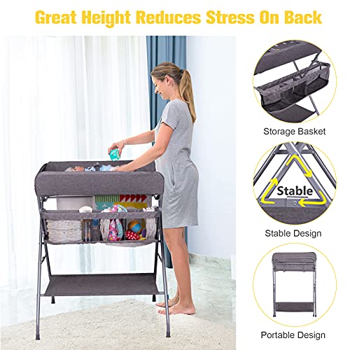 FIZZEEY Baby Diaper Changing Table - Foldable Portable Folding Changing Table Station w/Storage Organizer