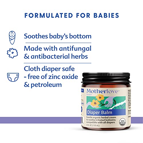 Motherlove Diaper Balm (4 oz) Organic Herbal Diaper Rash Cream—Cloth Diaper Safe, Zinc Oxide- & Petroleum-Free