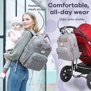 Diaper Bag Backpack, RUVALINO Multifunction Travel Back Pack Maternity Baby Changing Bags, Large Capacity, Waterproof and Stylish, Gray