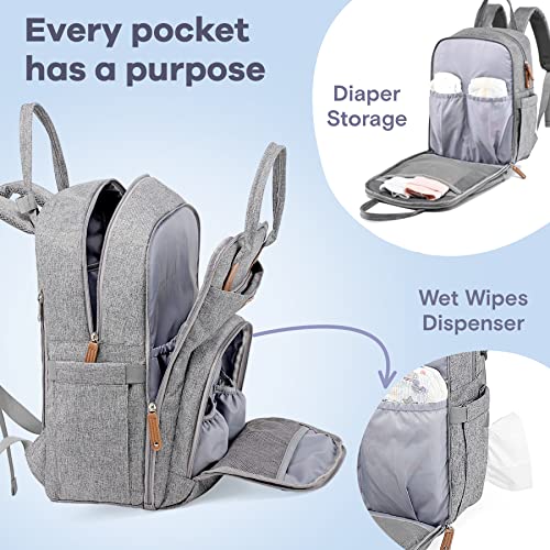 Diaper Bag Backpack, RUVALINO Multifunction Travel Back Pack Maternity Baby Changing Bags, Large Capacity, Waterproof and Stylish, Gray