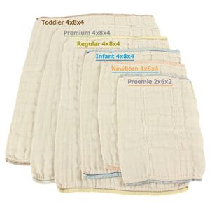 OsoCozy Unbleached Prefold Cloth Diapers – Soft and Absorbent Baby Diapers Made of 100% Unbleached Cotton - 10"x14", Fits 6-10 Lbs. - Diaper Service Quality (DSQ), (Newborn, 4x6x4 Layering)