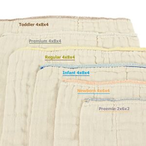 OsoCozy Unbleached Prefold Cloth Diapers – Soft and Absorbent Baby Diapers Made of 100% Unbleached Cotton - 10"x14", Fits 6-10 Lbs. - Diaper Service Quality (DSQ), (Newborn, 4x6x4 Layering)