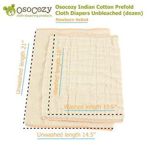 OsoCozy Unbleached Prefold Cloth Diapers – Soft and Absorbent Baby Diapers Made of 100% Unbleached Cotton - 10"x14", Fits 6-10 Lbs. - Diaper Service Quality (DSQ), (Newborn, 4x6x4 Layering)