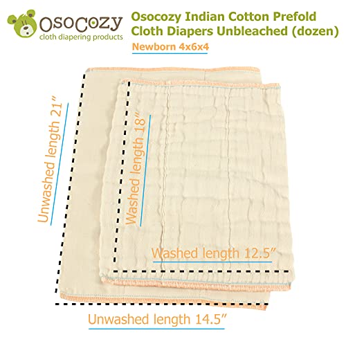 OsoCozy Unbleached Prefold Cloth Diapers – Soft and Absorbent Baby Diapers Made of 100% Unbleached Cotton - 10"x14", Fits 6-10 Lbs. - Diaper Service Quality (DSQ), (Newborn, 4x6x4 Layering)