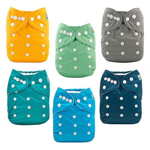 ALVABABY Baby Cloth Diapers One Size Adjustable Washable Reusable for Baby Girls and Boys 6 Pack with 12 Inserts 6BM101