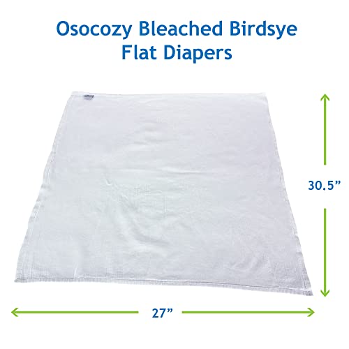 OsoCozy Bleached Birdseye Flat Cloth Diapers - 27.5 x 30.5 Inches, One-Layer Flat Cloth Baby Nappies Made of Soft, Durable 100% Birdseye Weave Cotton - White, 1 Dozen