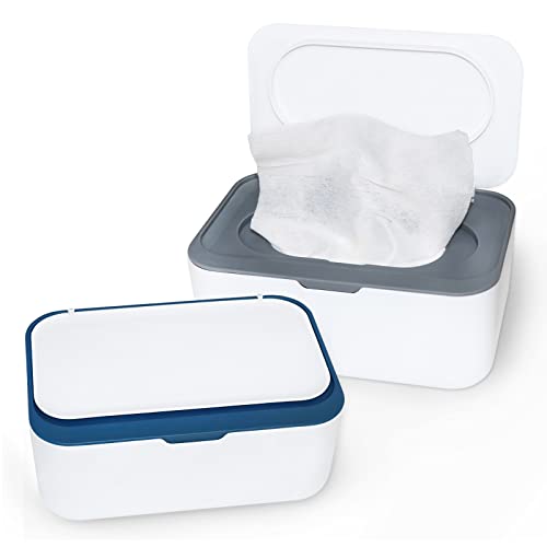 2 Pack Baby Wipes Dispenser, Wipe Holder with Lids Diaper Wipes Case for Bathroom Refillable Wipe Container with Sealing Design, Flushable Bathroom Storage Case Box