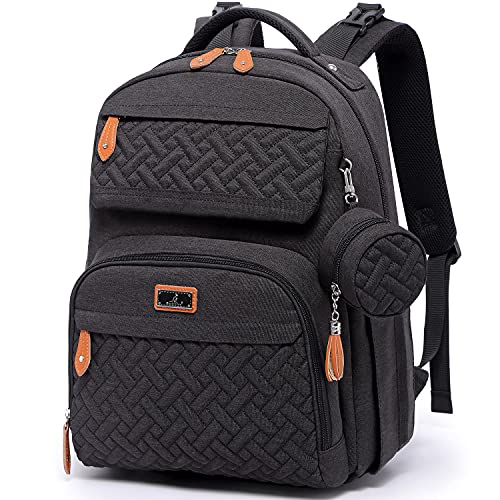 BabbleRoo Diaper Bag Backpack, Unisex Baby Bags with Changing Pad, Pacifier Case & Stroller Straps, Multifunction Waterproof Travel Back Pack for Boys Girls, Black