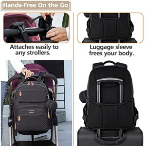 BabbleRoo Diaper Bag Backpack, Unisex Baby Bags with Changing Pad, Pacifier Case & Stroller Straps, Multifunction Waterproof Travel Back Pack for Boys Girls, Black