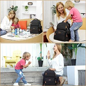 BabbleRoo Diaper Bag Backpack, Unisex Baby Bags with Changing Pad, Pacifier Case & Stroller Straps, Multifunction Waterproof Travel Back Pack for Boys Girls, Black