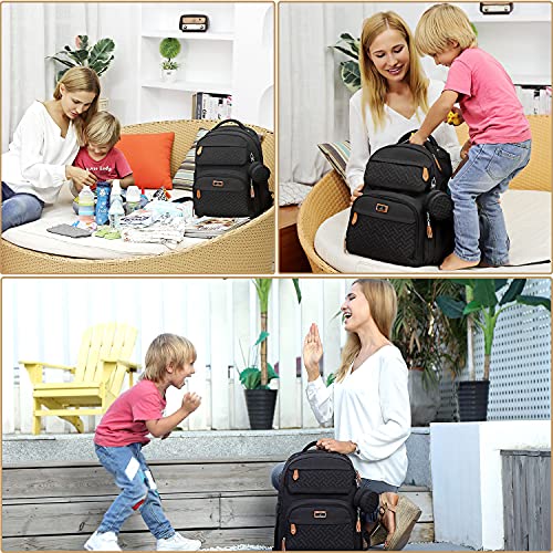 BabbleRoo Diaper Bag Backpack, Unisex Baby Bags with Changing Pad, Pacifier Case & Stroller Straps, Multifunction Waterproof Travel Back Pack for Boys Girls, Black