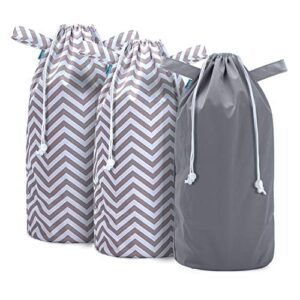 teamoy pail liner for cloth diaper(pack of 3), reusable diaper pail wet bag with drawstring, fits for dekor, ubbi diaper pails, gray +gray chevron+ gray chevron