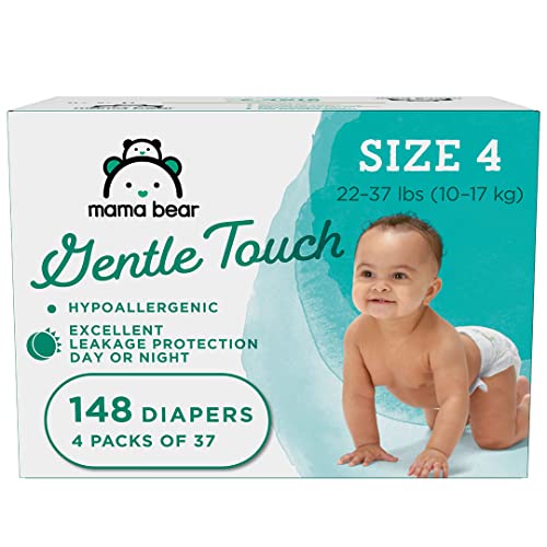 Amazon Brand - Mama Bear Gentle Touch Diapers, Hypoallergenic, Size 4, 148 Count (4 packs of 37)