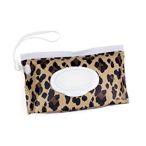 Itzy Ritzy Reusable Wipe Pouch – Take & Travel Pouch Holds Up To 30 Wet Wipes, Includes Silicone Wristlet Strap, Leopard