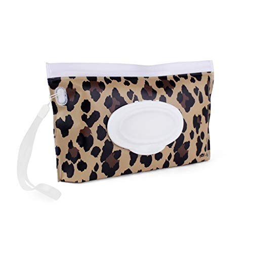 Itzy Ritzy Reusable Wipe Pouch – Take & Travel Pouch Holds Up To 30 Wet Wipes, Includes Silicone Wristlet Strap, Leopard