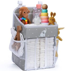 cradle star hanging diaper caddy organizer – diaper organizer caddy with multiple pockets – baby organizer for nursery accessories – changing table organizer and diaper storage – 17x9x9 in – gray