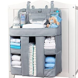 xl hanging diaper caddy organizer – reinforced diaper stacker for crib that keeps shape – hanging diaper organizer for changing table, playard, wall & door – diaper holder for newborn baby girl & boy