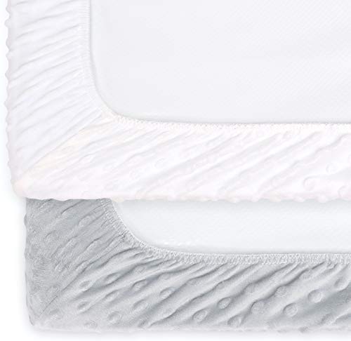 The Peanutshell Plush Minky Changing Pad Covers for Baby Boys or Girls | 2 Pack Set in Unisex Grey & White