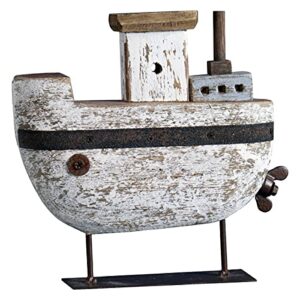 foreside home and garden rustic tug boat wood sculpture table top décor, white