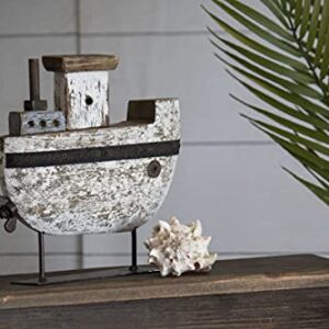 Foreside Home and Garden Rustic Tug Boat Wood Sculpture Table Top Décor, White