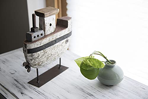 Foreside Home and Garden Rustic Tug Boat Wood Sculpture Table Top Décor, White